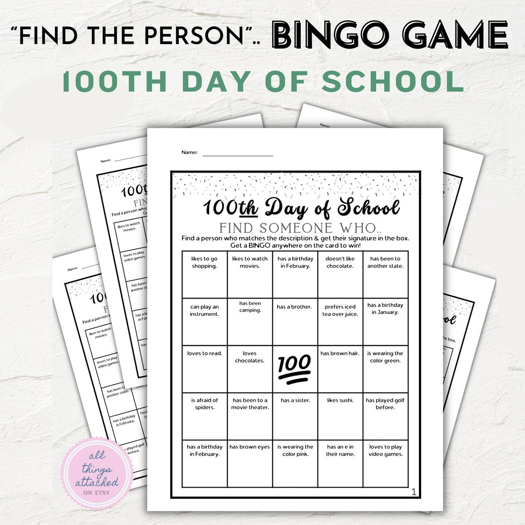 100th Day of School Games | Printable Classroom Bingo | 100th Day ...