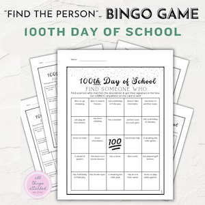 100th Day of School Games | Printable Classroom Bingo | 100th Day ...
