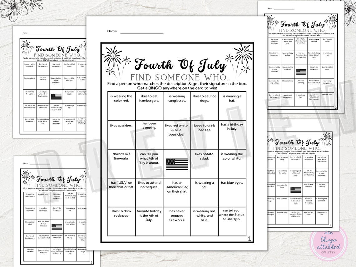 4th of July Games Printable Fourth of July Bingo Party Game Activity ...