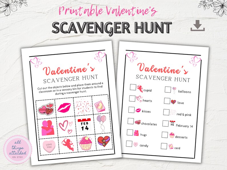 Valentine's Day Scavenger Hunt Printable Valentine's - Etsy
