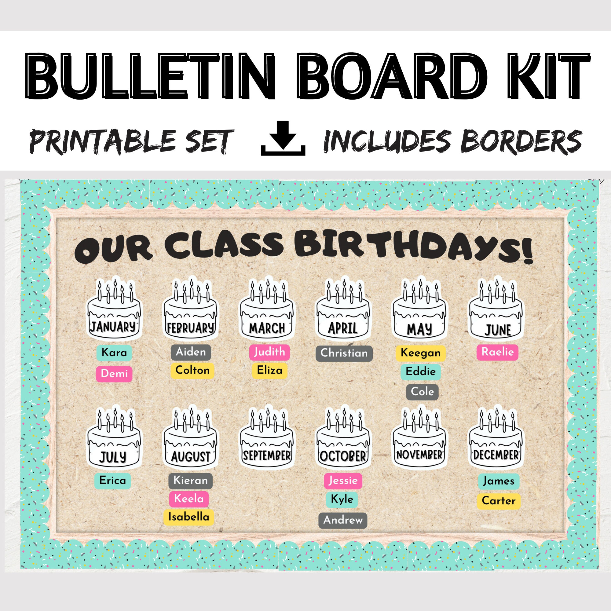Birthdays Bulletin Board Set | Printable Classroom Bulletin Board Kit ...