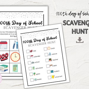 100th Day of School Scavenger Hunt | Printable Scavenger Hunt | 100th ...