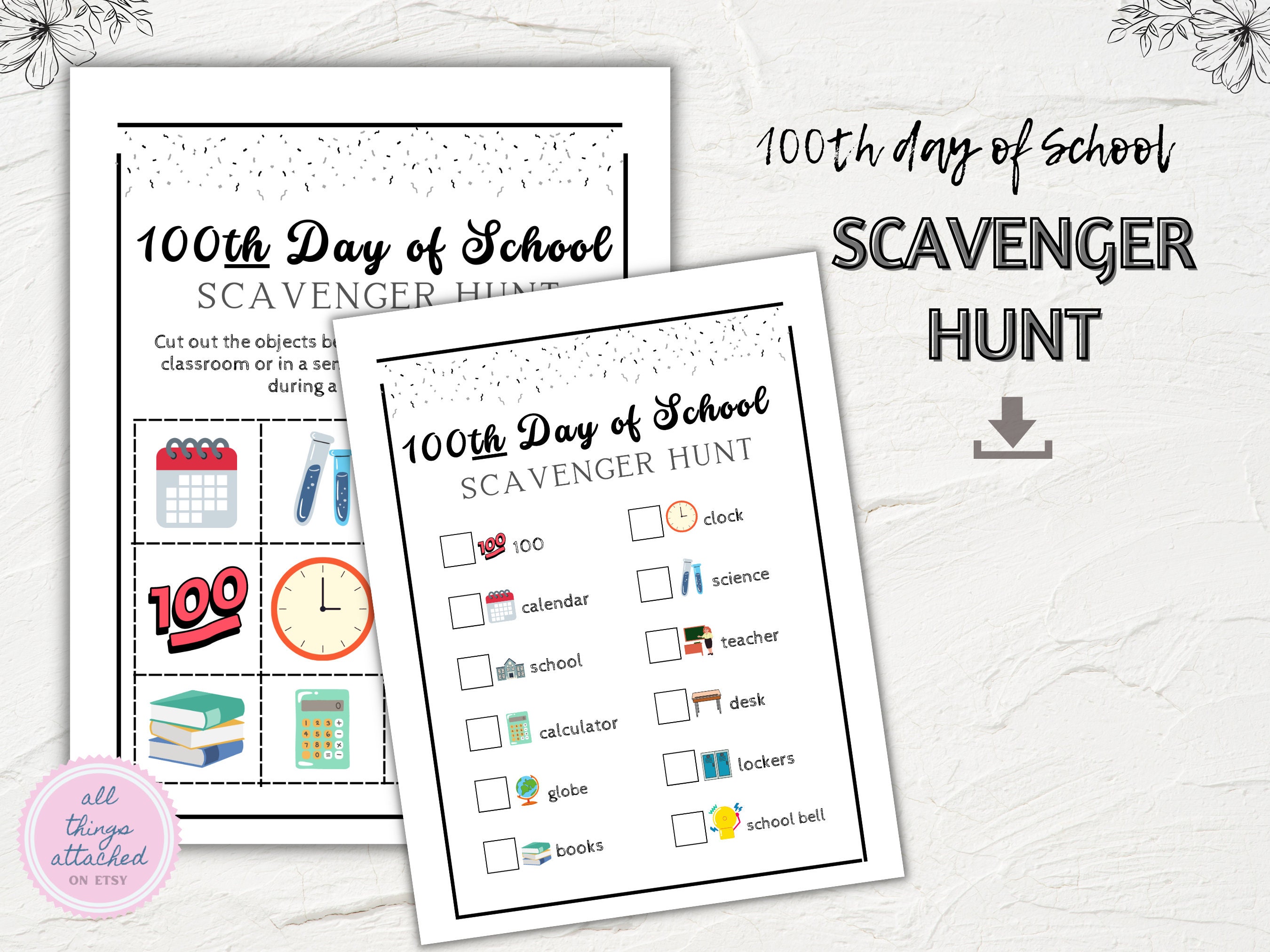 100th Day of School Scavenger Hunt | Printable Scavenger Hunt | 100th ...