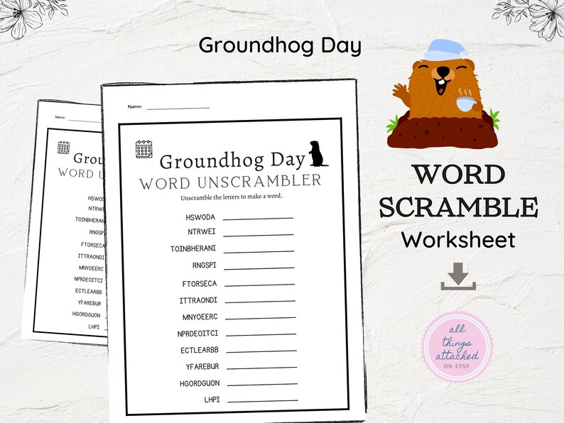 Groundhog Day Unscramble the Word Groundhog Day Activity Printable Word ...