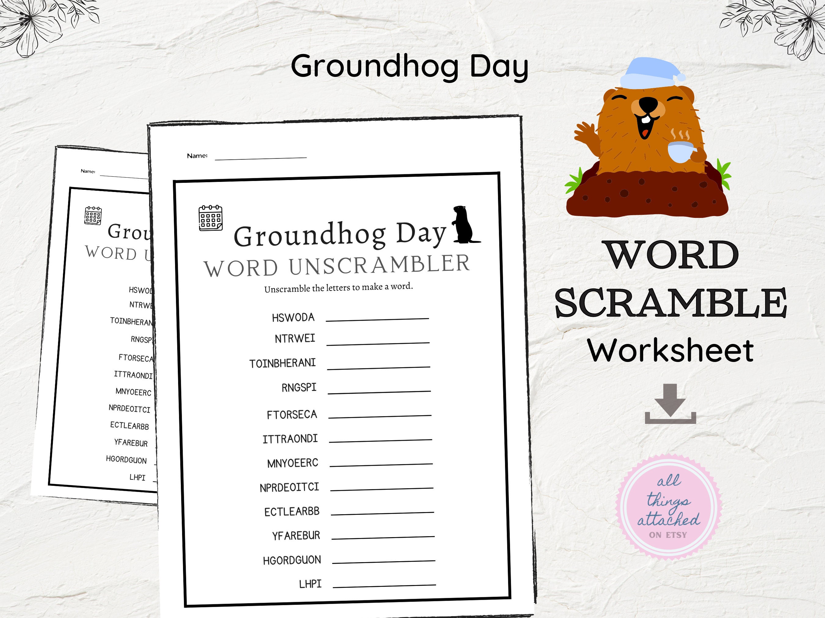 Groundhog Day Unscramble the Word Groundhog Day Activity Printable Word ...