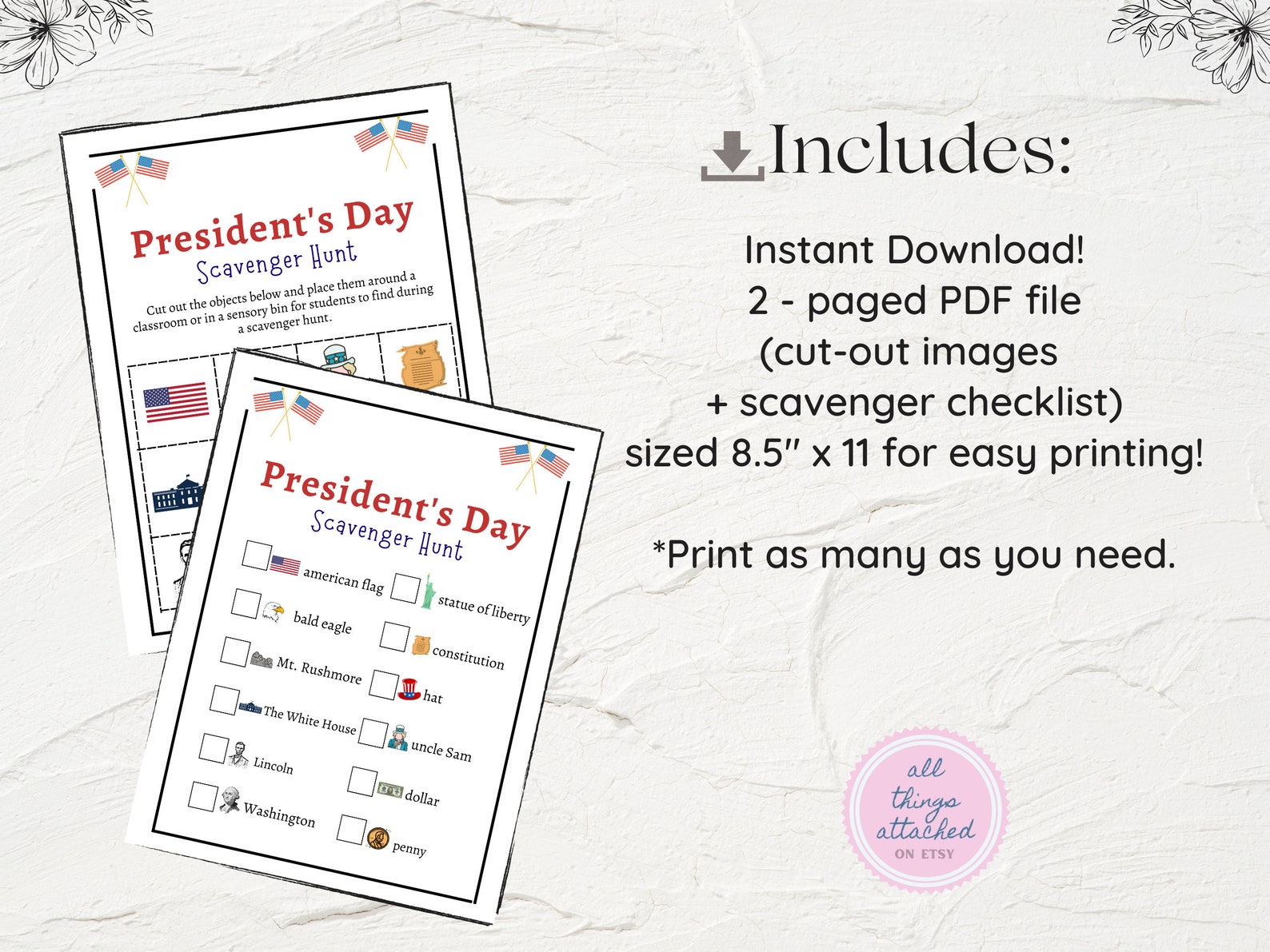 President's Day Scavenger Hunt | Printable President's Day Activity for ...