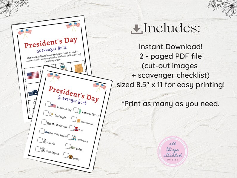 President's Day Scavenger Hunt | Printable President's Day Activity for ...