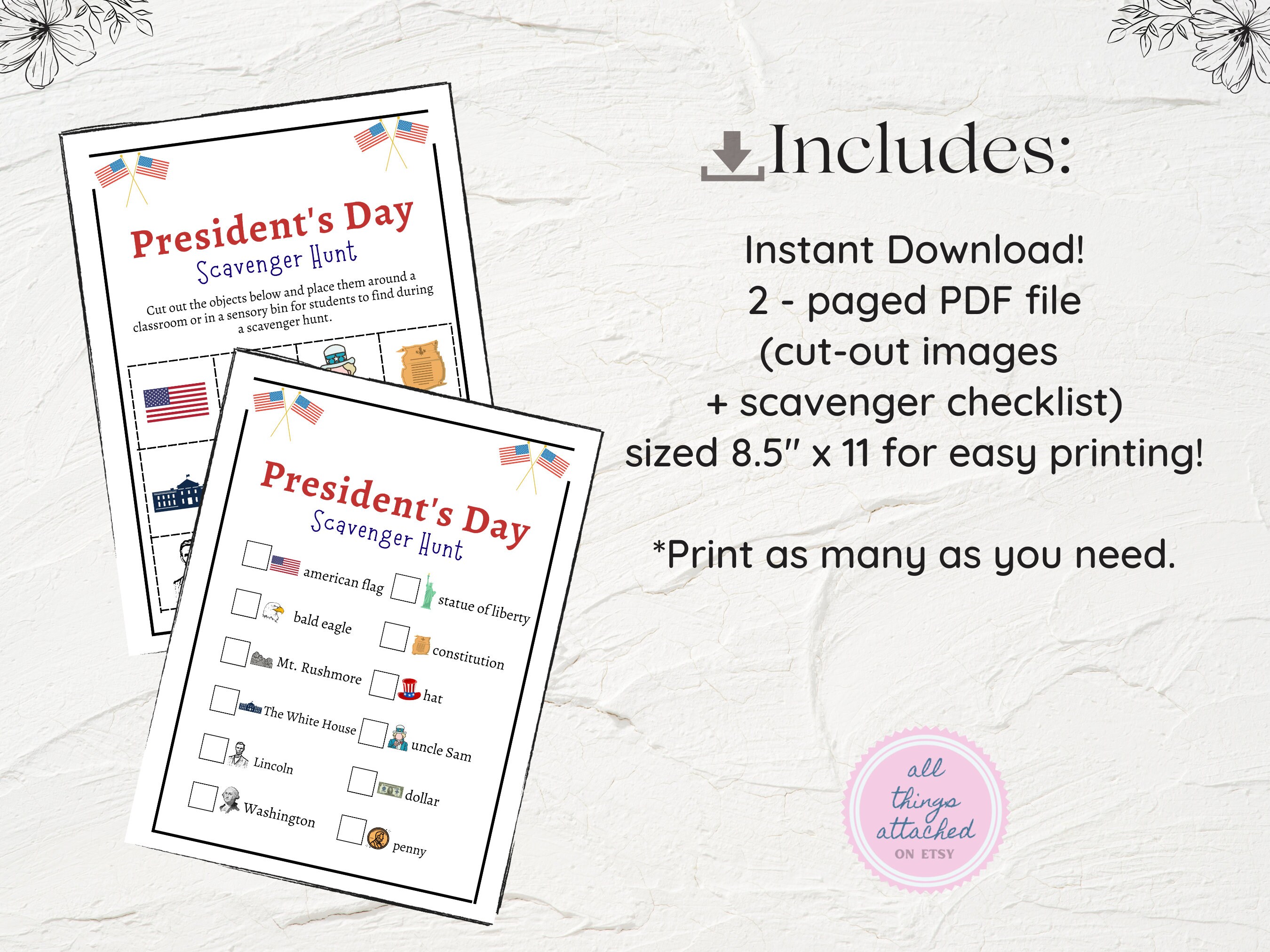 President's Day Scavenger Hunt | Printable President's Day Activity for ...