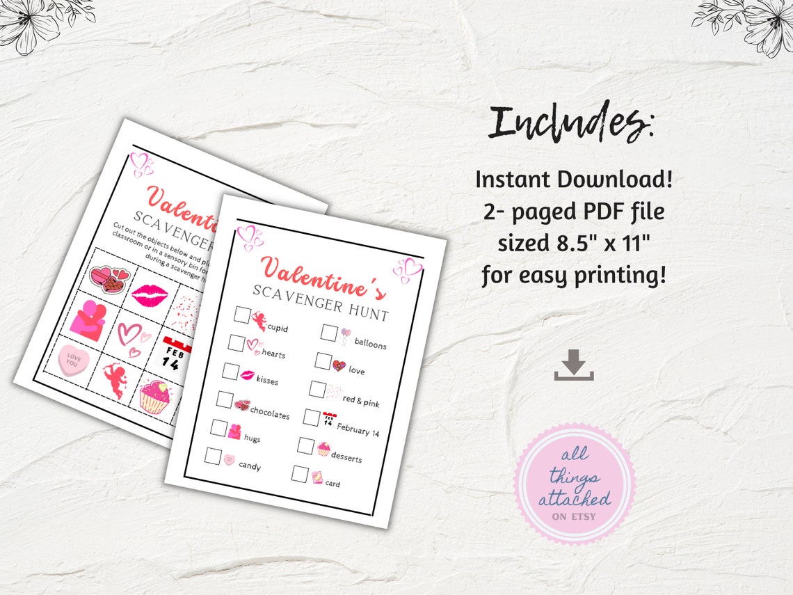 Valentine's Day Scavenger Hunt Printable Valentine's Day Game Valentine ...