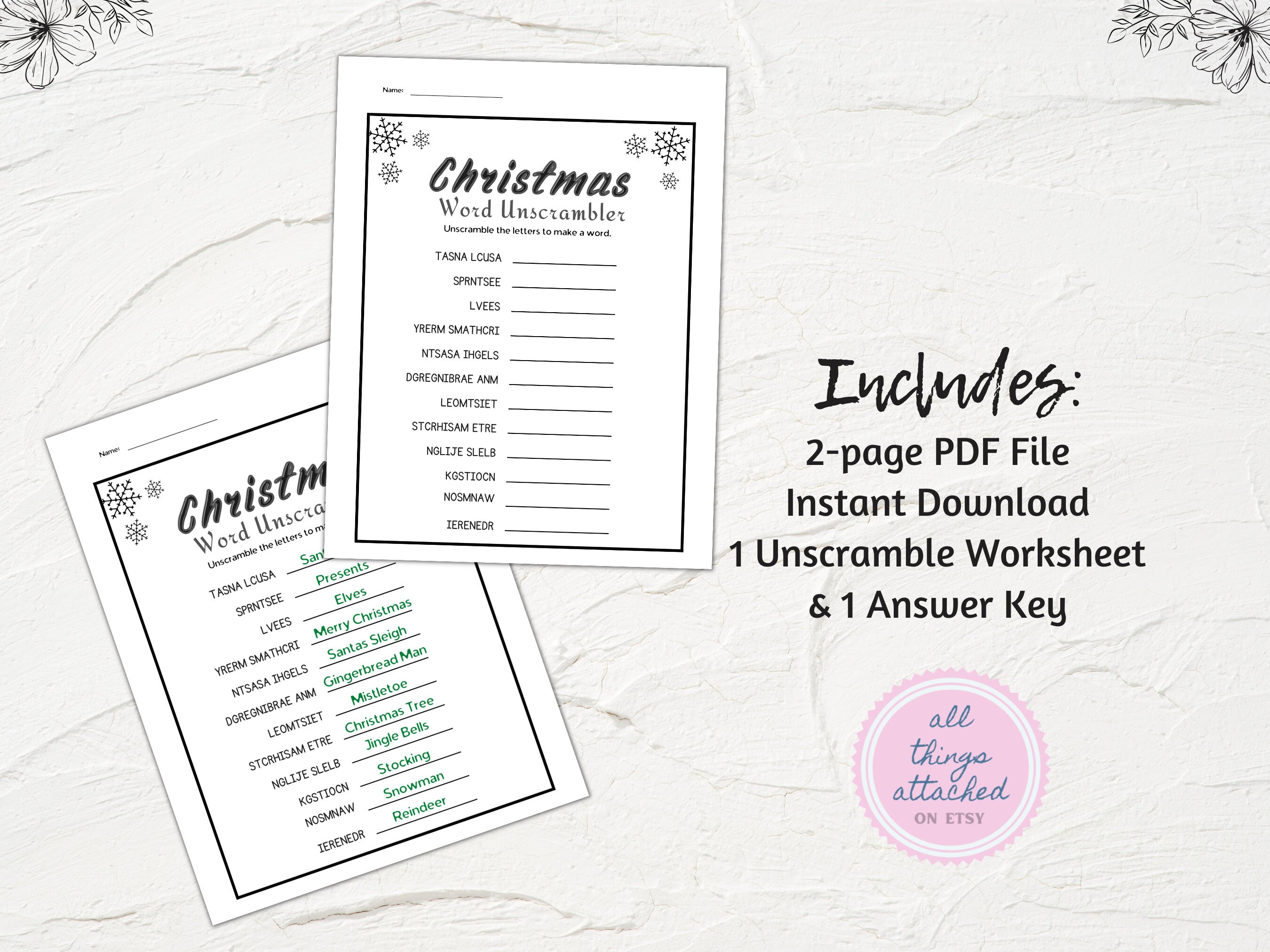 Christmas Games Christmas Activity Word Scramble Printable Worksheet ...