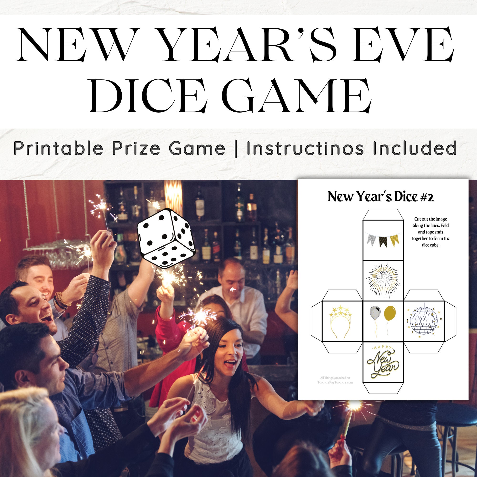 New Year's Game Printable Candy Dice Game Prize Game for Kids and ...