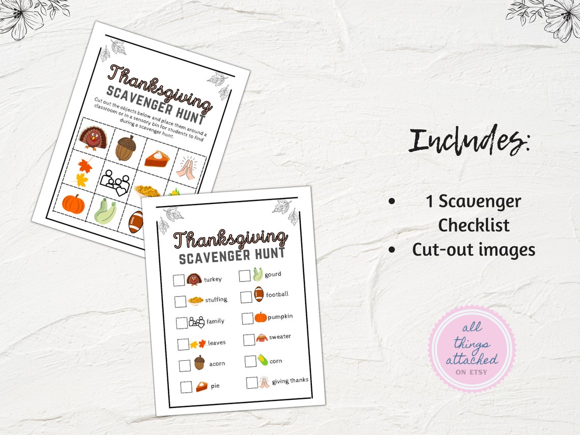 Thanksgiving Scavenger Hunt Printable Thanksgiving Games Kids ...