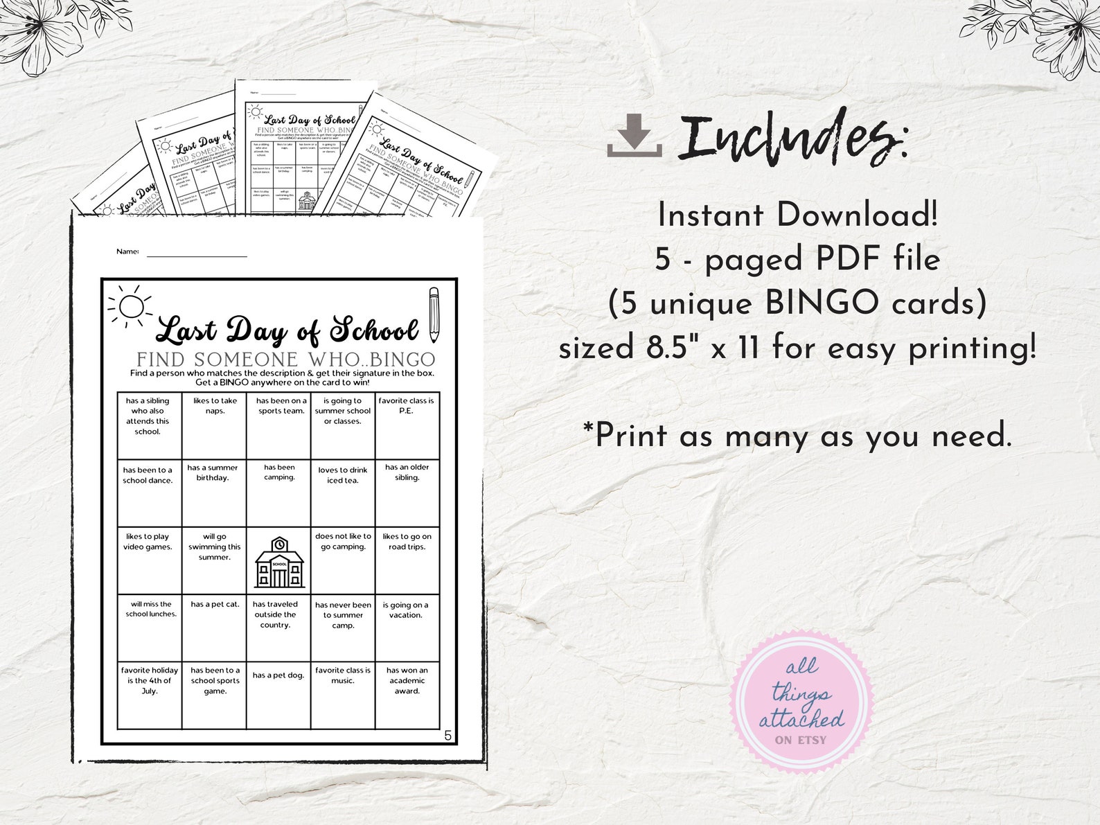 Last Day of School Games | End of the Year BINGO | Find Someone Who ...