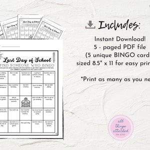 Last Day of School Games | End of the Year BINGO | Find Someone Who ...