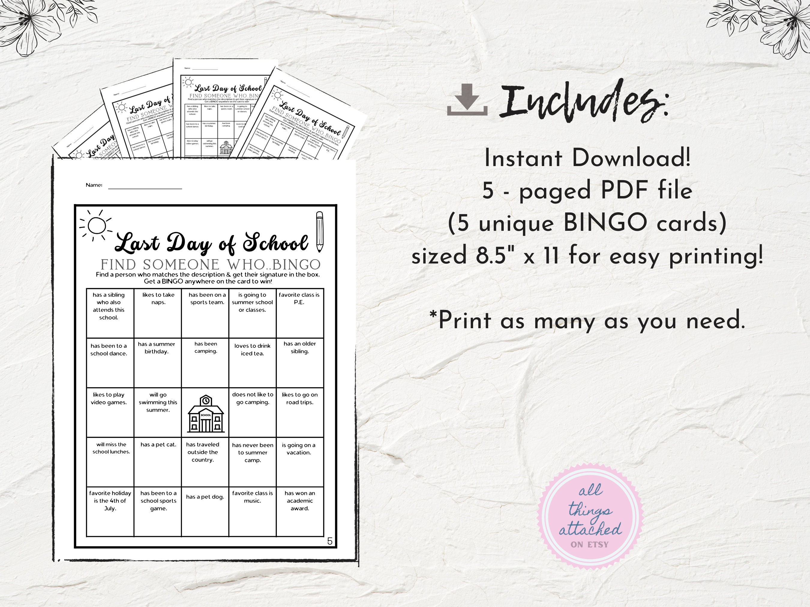 Last Day of School Games | End of the Year BINGO | Find Someone Who ...