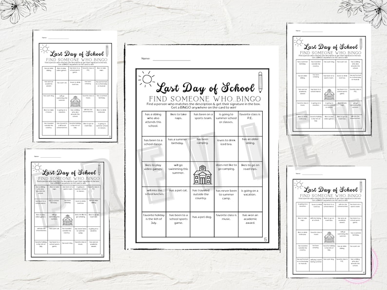 Last Day of School Games | End of the Year BINGO | Find Someone Who ...