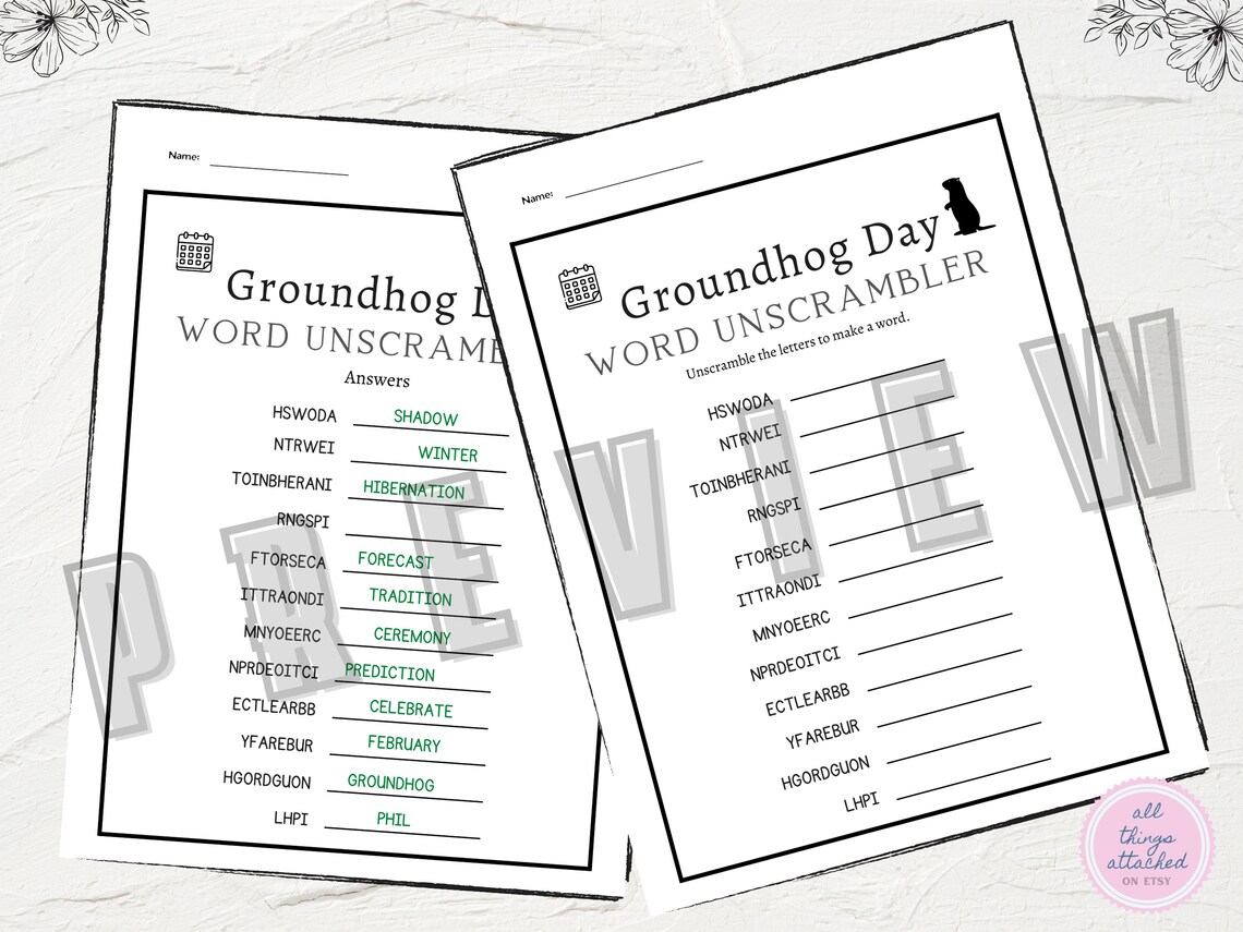 Groundhog Day Unscramble the Word Groundhog Day Activity Printable Word ...