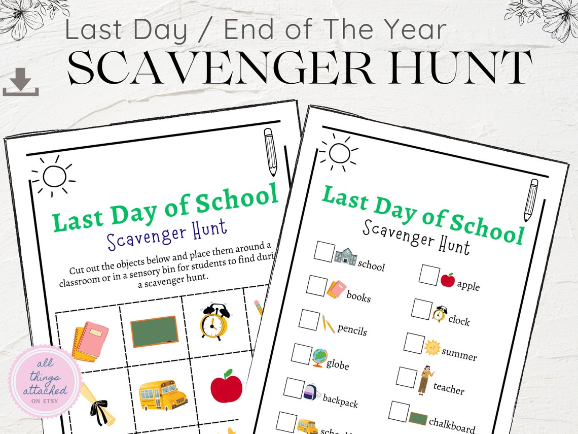 Last Day of School Activity | Printable Scavenger Hunt |end of the Year ...