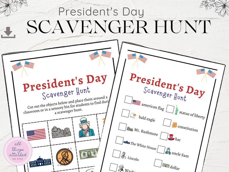 President's Day Scavenger Hunt | Printable President's Day Activity for ...