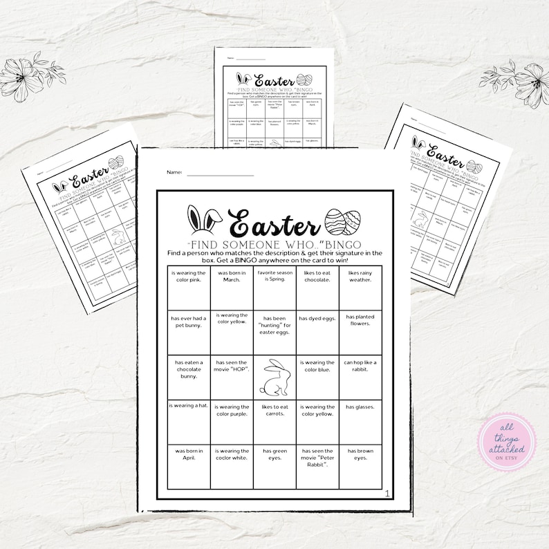 Easter Game | Printable Easter Bingo | Find the Guest Who | Printable ...