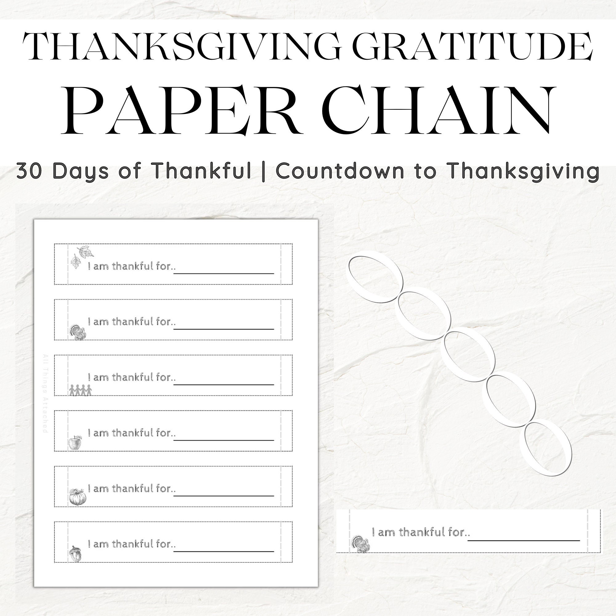 Thanksgiving Gratitude | Printable Paper Chain | I'm Thankful for | 30 ...