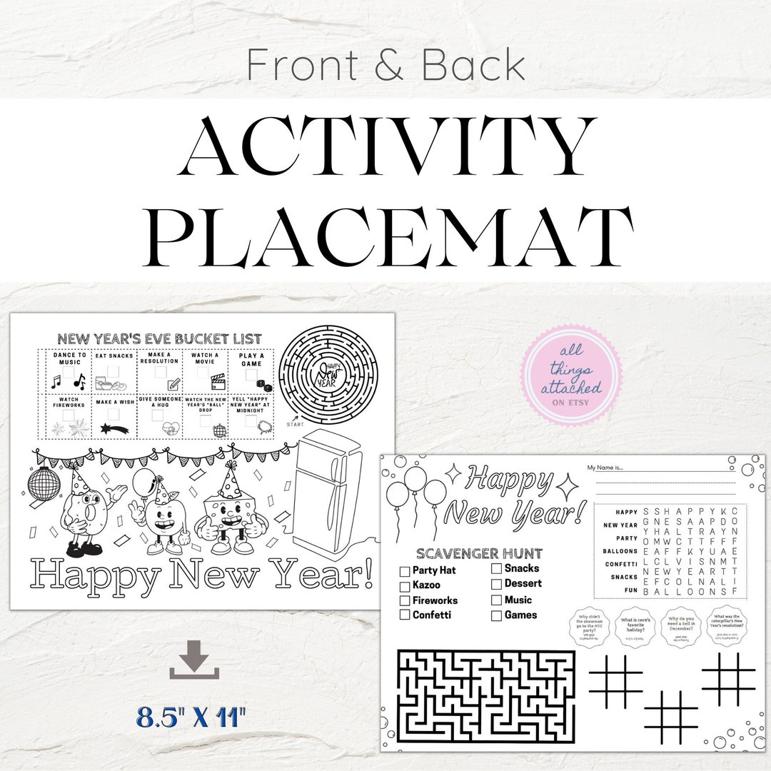 New Years Placemats | Printable Kids Activity Mat | New Year's Eve ...