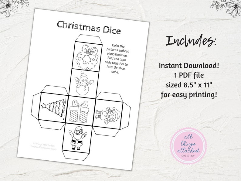 Christmas Dice Game | Printable Dice | Christmas Coloring Activity Page ...