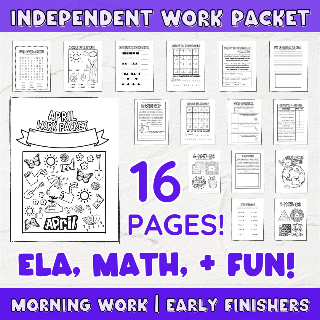 2nd 3rd 4th Grade Worksheets | Early Finishers Work Packet for April ...