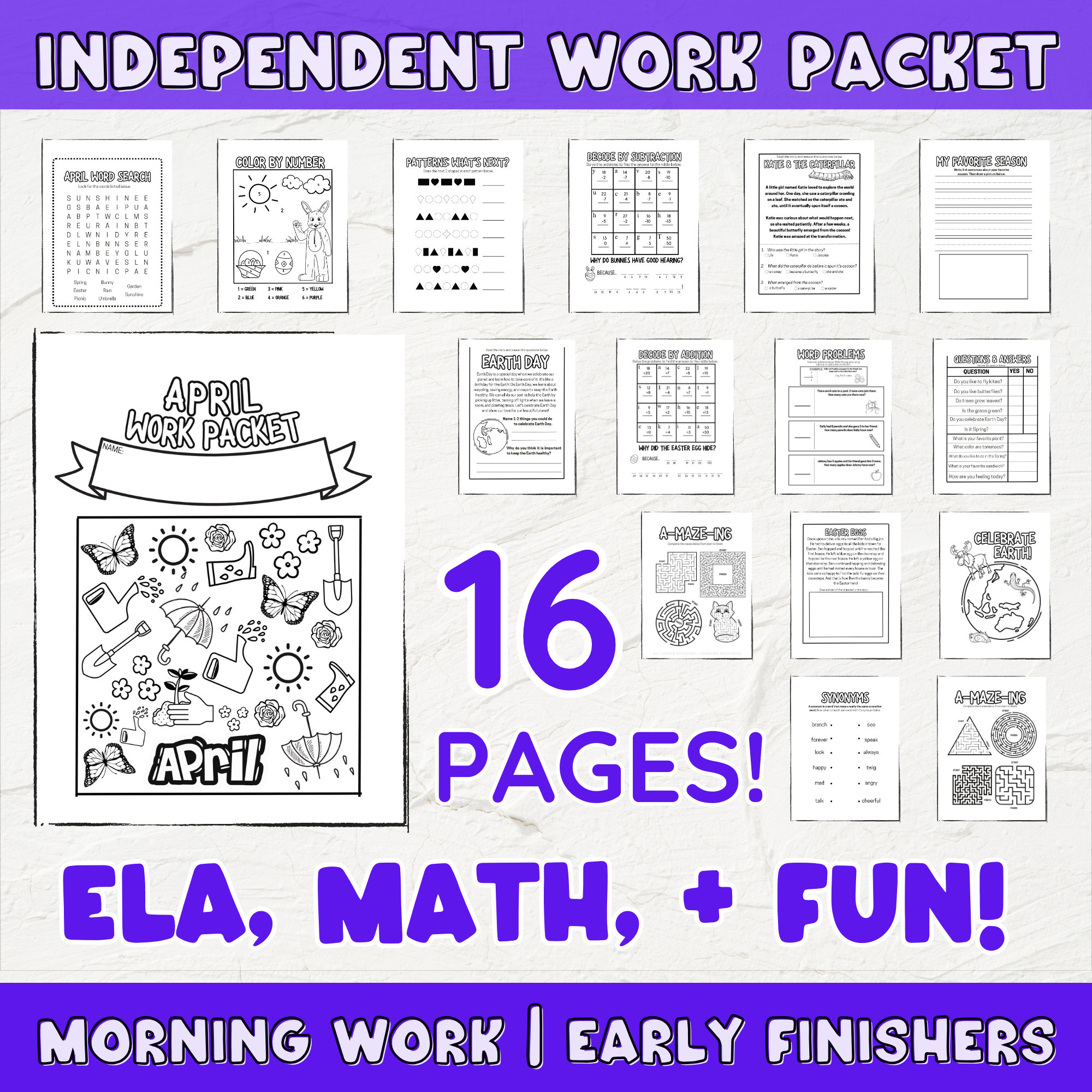 2nd 3rd 4th Grade Worksheets | Early Finishers Work Packet for April ...