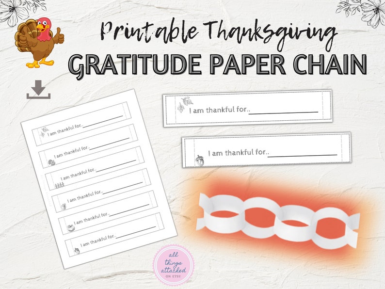 Thanksgiving Gratitude | Printable Paper Chain | I'm Thankful for | 30 ...