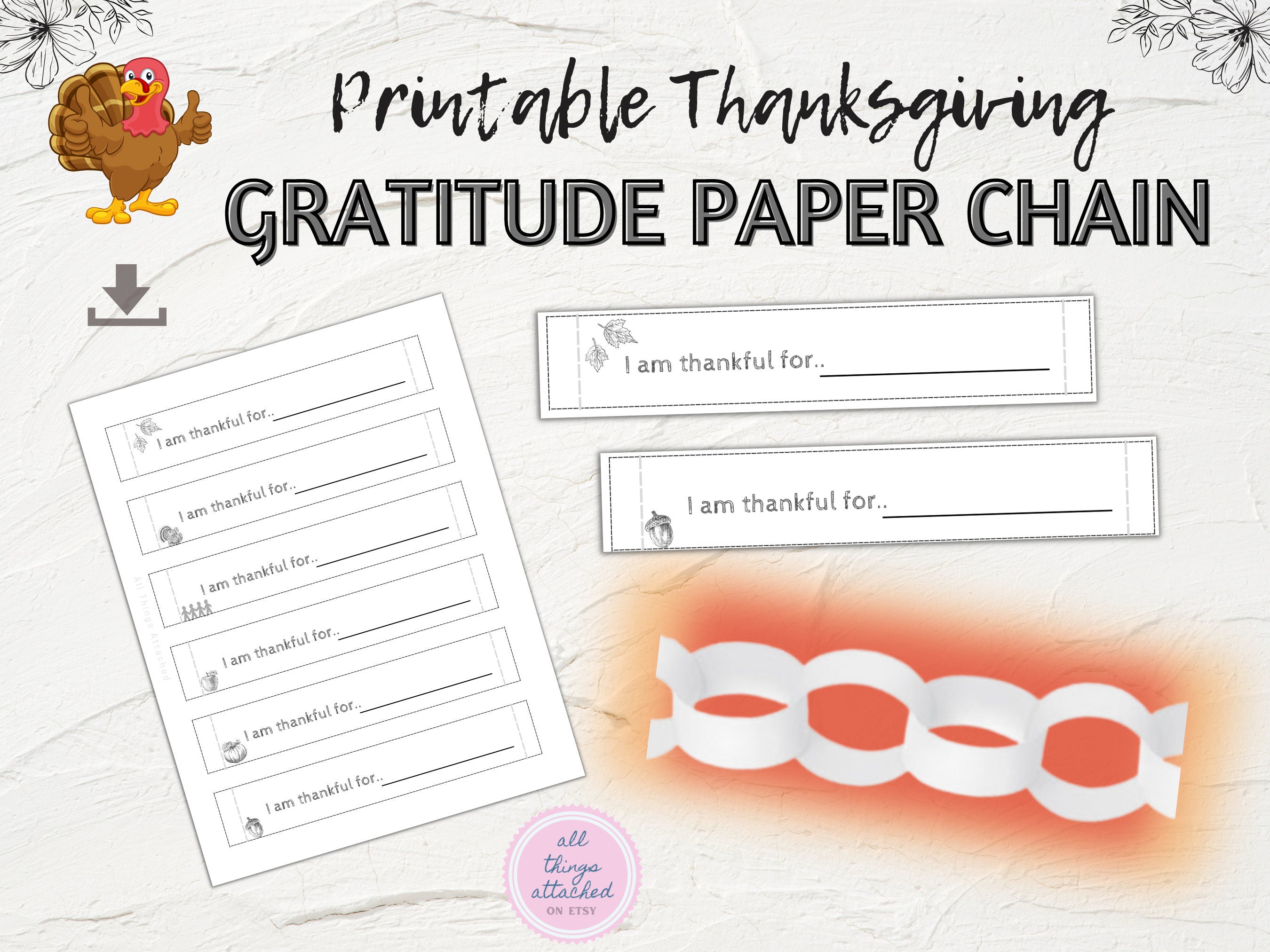 Thanksgiving Gratitude | Printable Paper Chain | I'm Thankful for | 30 ...