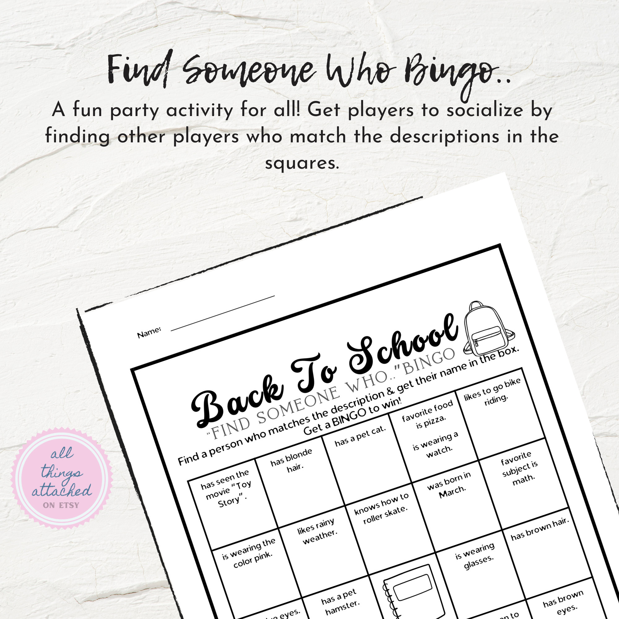 Back to School Games | Printable Back to School Bingo | Find the Guest ...