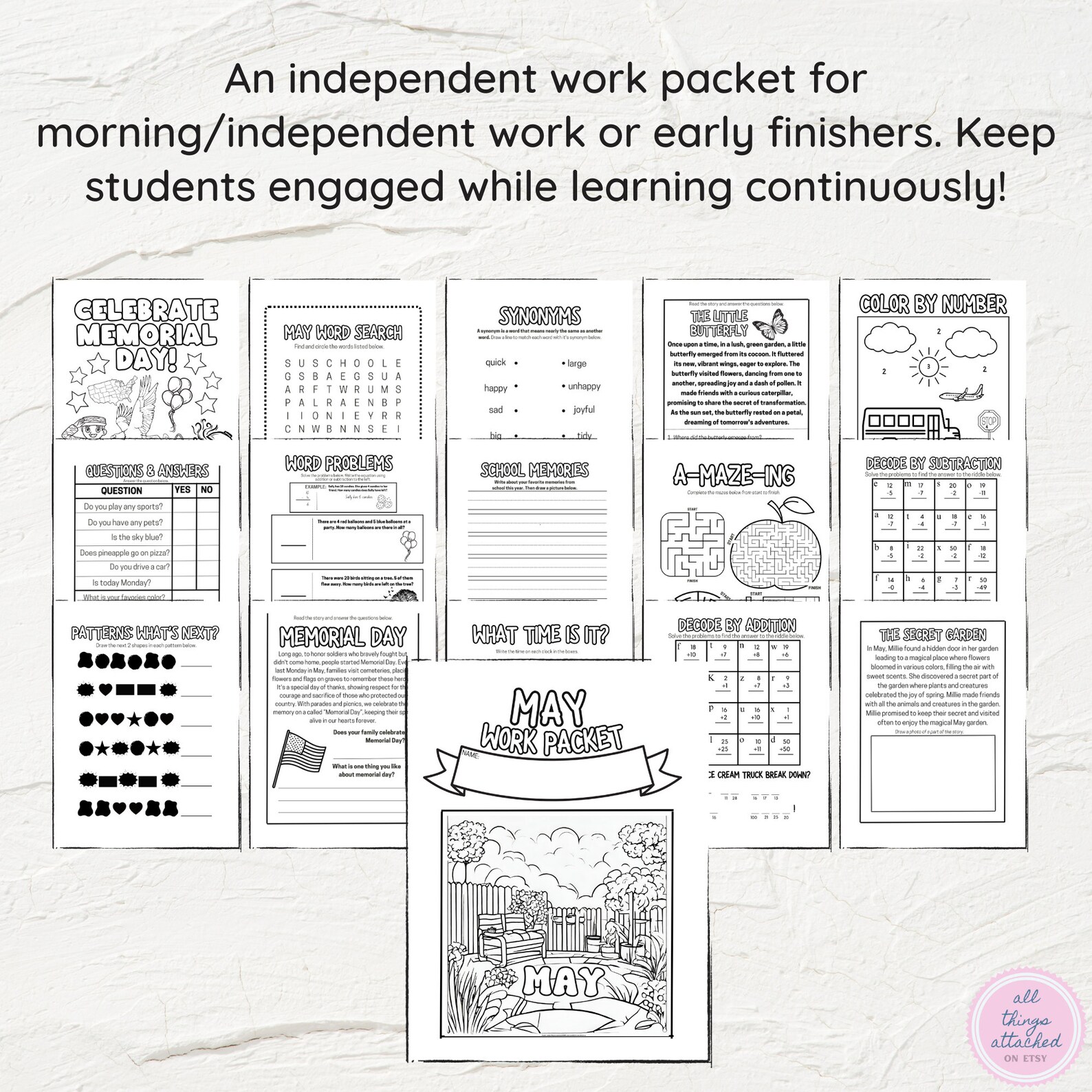 2nd 3rd 4th Grade Worksheets | Early Finishers Work Packet for May ...