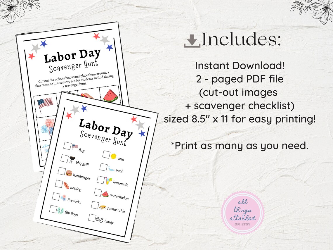 Labor Day Scavenger Hunt | Printable Labor Day Day Activity for Kids ...