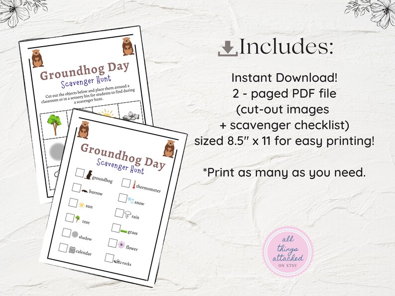 Groundhog Day Scavenger Hunt | Printable Groundhog Day Activity for ...