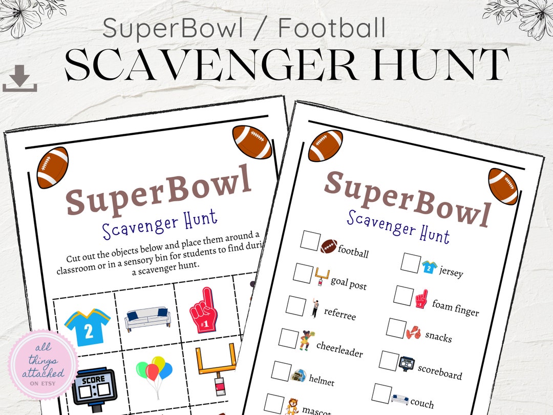 Superbowl Scavenger Hunt Printable Superbowl Activity for - Etsy