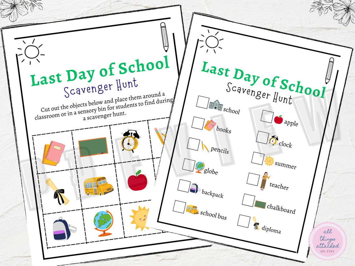 Last Day of School Activity | Printable Scavenger Hunt |end of the Year ...