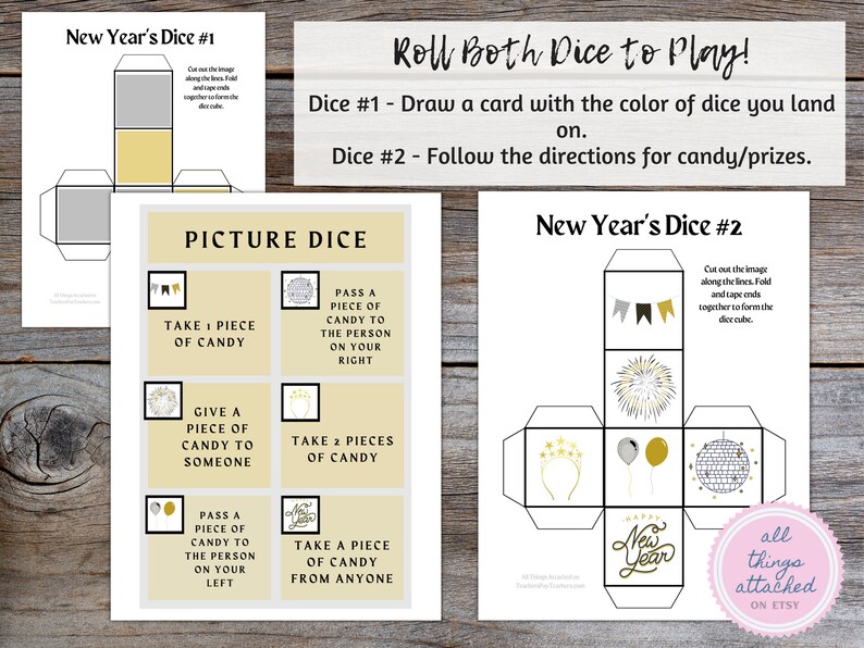 New Year's Game | Printable Candy Dice Game | Prize Game for Kids and ...