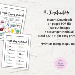 100th Day of School Scavenger Hunt | Printable Scavenger Hunt | 100th ...