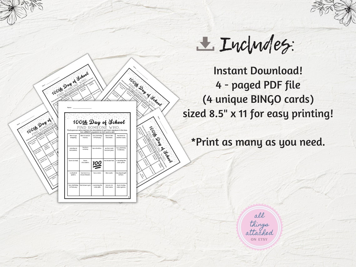 100th Day of School Games | Printable Classroom Bingo | 100th Day ...