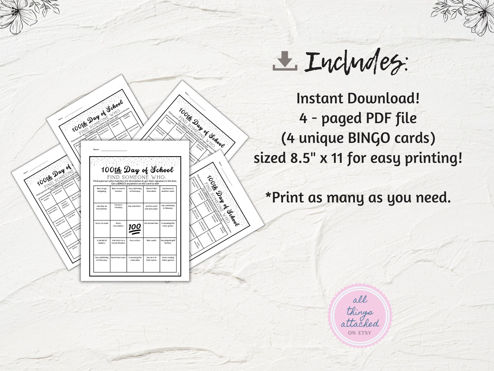 100th Day of School Games | Printable Classroom Bingo | 100th Day ...