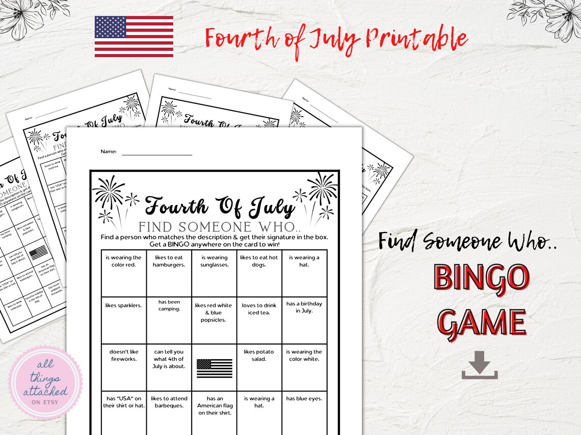 4th of July Games | Printable Fourth of July Bingo | Party Game ...