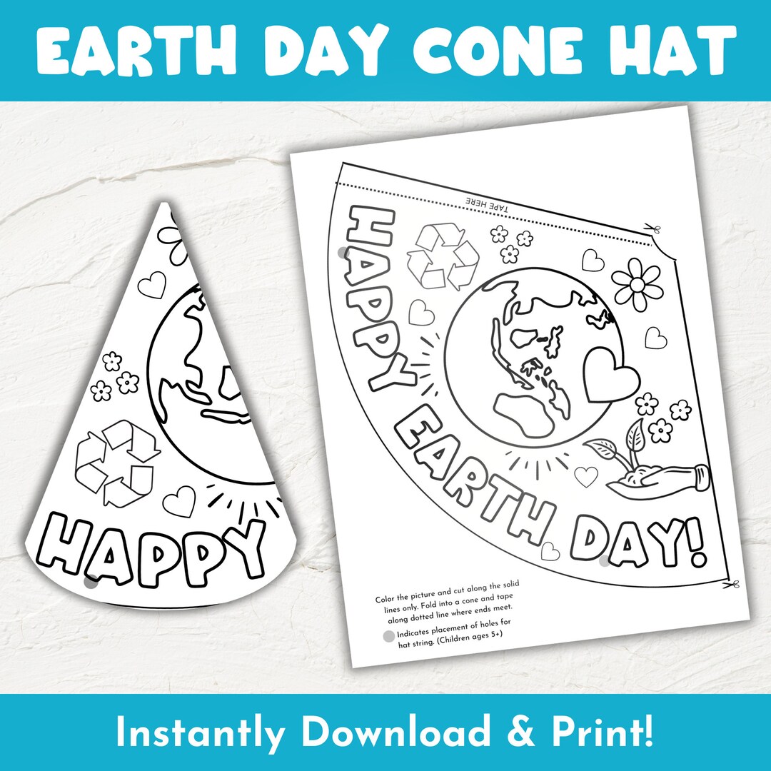 Earth Day Paper Hat Craft | Earth Day Kids Coloring Page | April Spring ...
