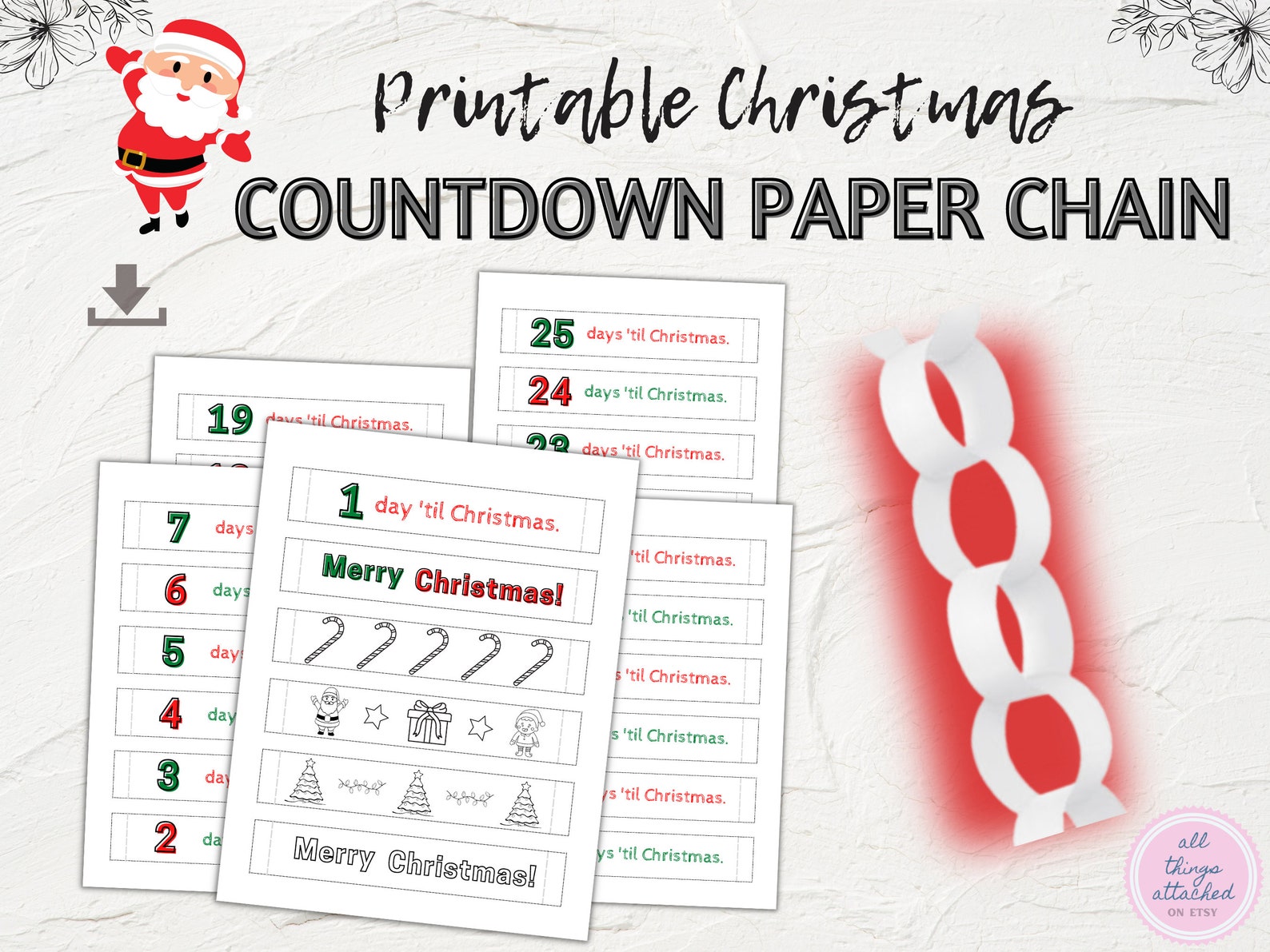 Christmas Countdown | Printable Paper Chain | 25 Days Til Christmas ...