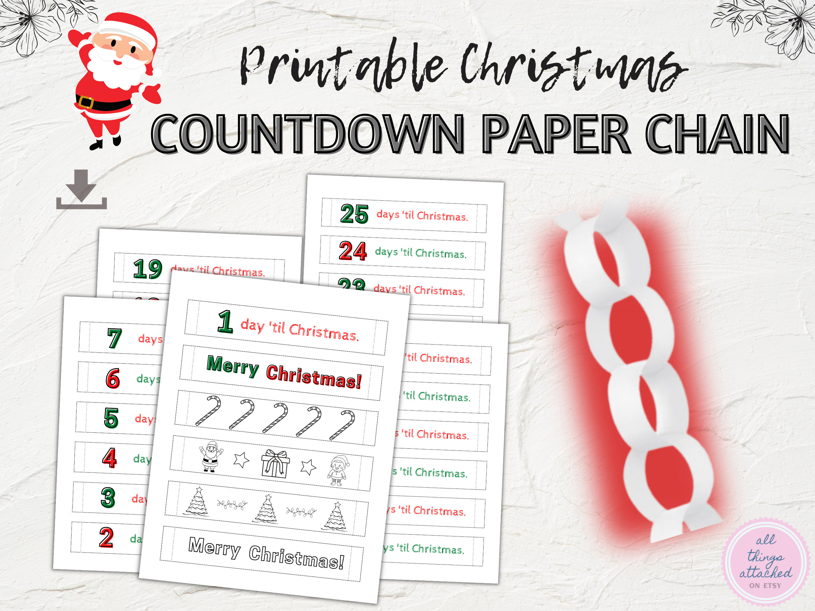Christmas Countdown | Printable Paper Chain | 25 Days Til Christmas ...