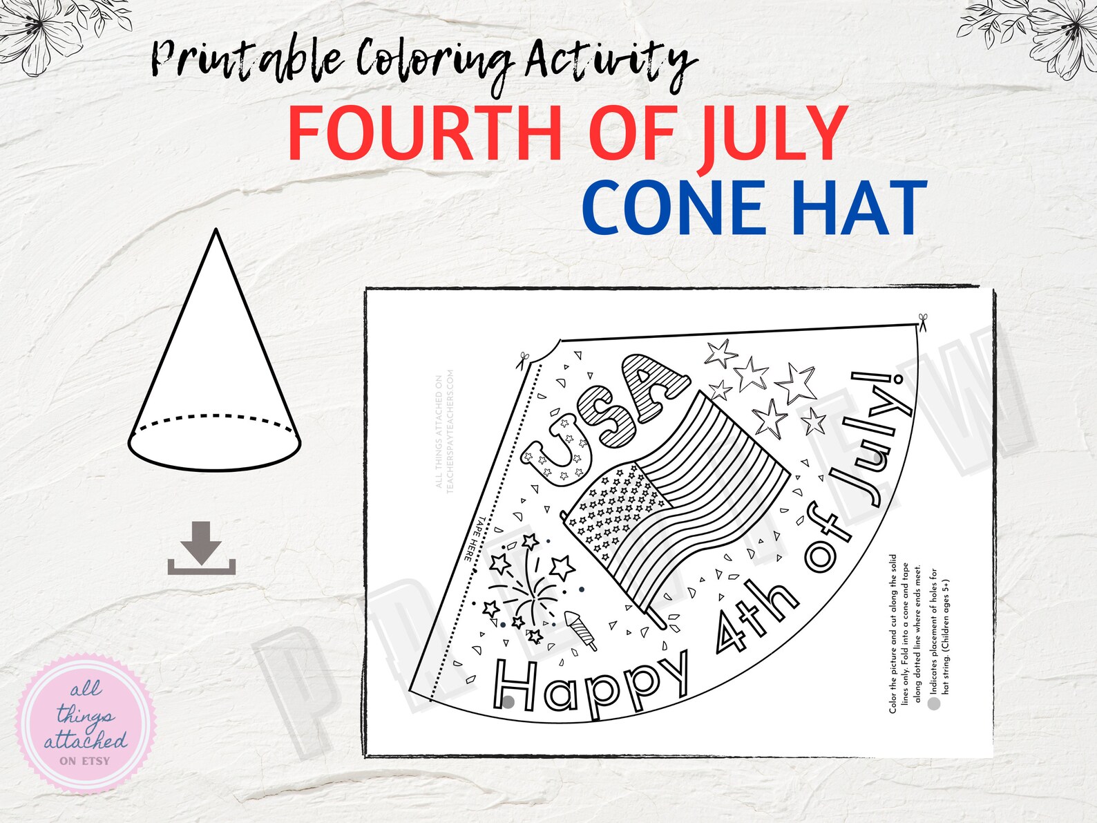 4th of July Activity | Printable Party Hat Craft | Kid's Independence ...