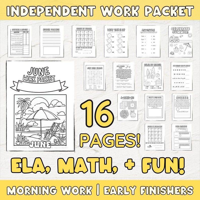 2nd 3rd 4th Grade Worksheets | Early Finishers Work Packet for June ...
