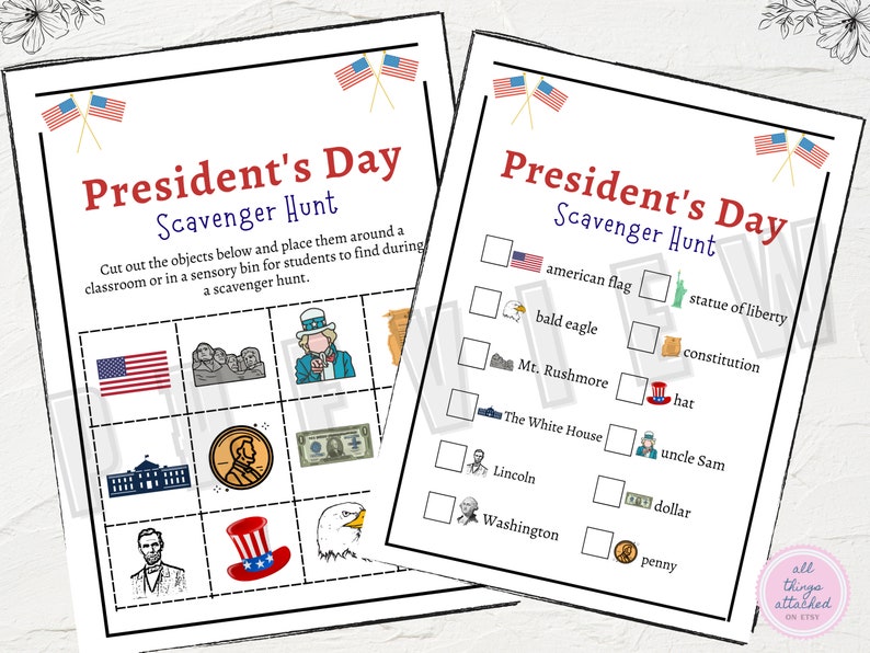 President's Day Scavenger Hunt | Printable President's Day Activity for ...