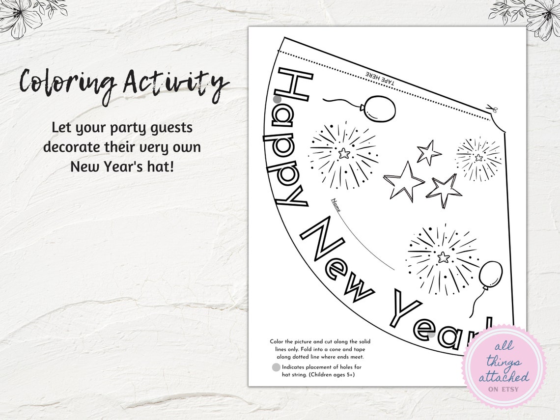 New Year's Eve Printable Hat | Kids New Years Party Hat | Children's ...