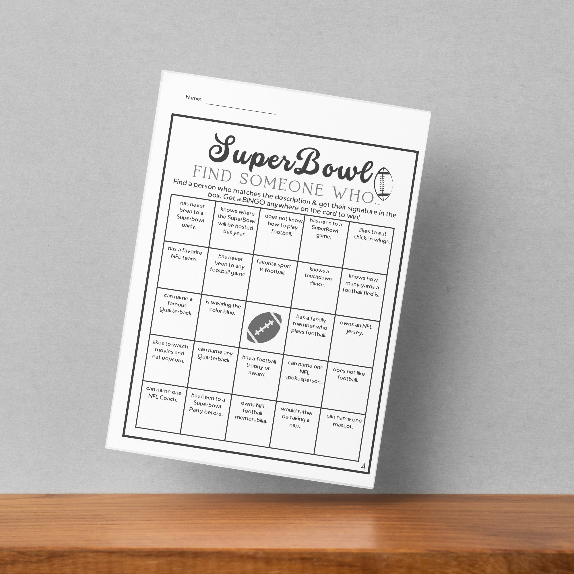 Superbowl Games | Printable Superbowl Party Bingo | Find the Guest Who ...